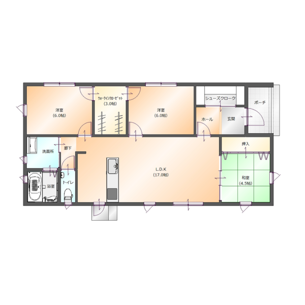 YEW-25【3LDK】平屋4～6人家族様にぴったりプラン - 平屋ウィズ｜茨城県筑西市・結城市・古河市の県西地域の平屋住宅専門店 シンプル＆無駄なく暮らす【平屋】という選択肢を応援します