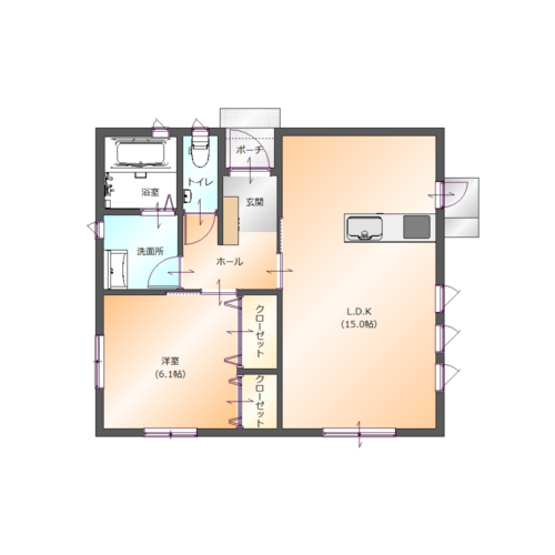 YN-15【1LDK】平屋1～3人家族様にぴったりプラン - 平屋ウィズ｜茨城県筑西市・結城市・古河市の県西地域の平屋住宅専門店 シンプル＆無駄なく暮らす【平屋】という選択肢を応援します