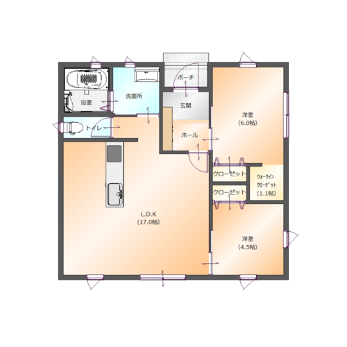 YN-19【2LDK】平屋2～3人家族様にぴったりプラン - 平屋ウィズ｜茨城県筑西市・結城市・古河市の県西地域の平屋住宅専門店 シンプル＆無駄なく暮らす【平屋】という選択肢を応援します