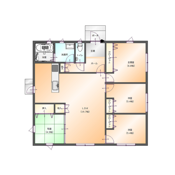 YN-28【4LDK】平屋4～6人家族様にぴったりプラン - 平屋ウィズ｜茨城県筑西市・結城市・古河市の県西地域の平屋住宅専門店 シンプル＆無駄なく暮らす【平屋】という選択肢を応援します