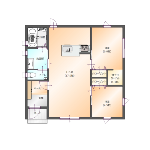 YS-19【2LDK】平屋2～3人家族様にぴったりプラン - 平屋ウィズ｜茨城県筑西市・結城市・古河市の県西地域の平屋住宅専門店 シンプル＆無駄なく暮らす【平屋】という選択肢を応援します