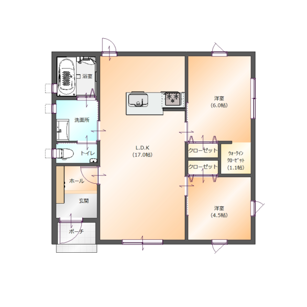 YS-19【2LDK】平屋2～3人家族様にぴったりプラン - 平屋ウィズ｜茨城県筑西市・結城市・古河市の県西地域の平屋住宅専門店 シンプル＆無駄なく暮らす【平屋】という選択肢を応援します