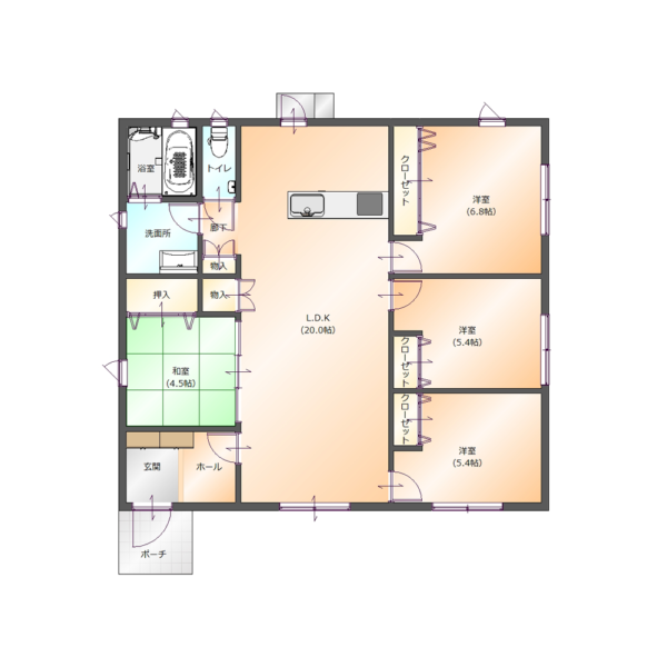 YS-28【4LDK】平屋4～6人家族様にぴったりプラン - 平屋ウィズ｜茨城県筑西市・結城市・古河市の県西地域の平屋住宅専門店 シンプル＆無駄なく暮らす【平屋】という選択肢を応援します
